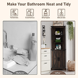 OKD Tall Corner Cabinet, Farmhouse Storage Cabinet with Barn Door Design & Adjustable Shelves, Home Space Saver for Bathroom, Living Room, Dark Rustic Oak