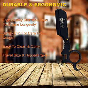 Professional Straight Razors For Men, Barber Razors Straight Edge Razor Kit For Close Shaving - Beard Cut Throat Finger Razor Safety Shavette With 10 Shaving Blades By Krisp Beauty (Black)