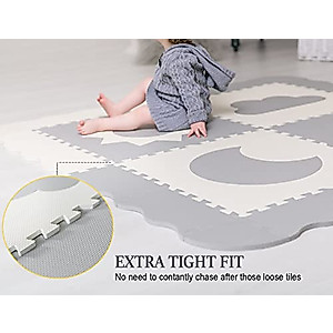 Baby Play Mat Tiles - 61" x 61" Extra Large, Non Toxic Foam Baby Floor Mat - Grey & White Interlocking Playroom & Nursery Playmat - Safe & Protective for Infants & Toddlers (Grey)