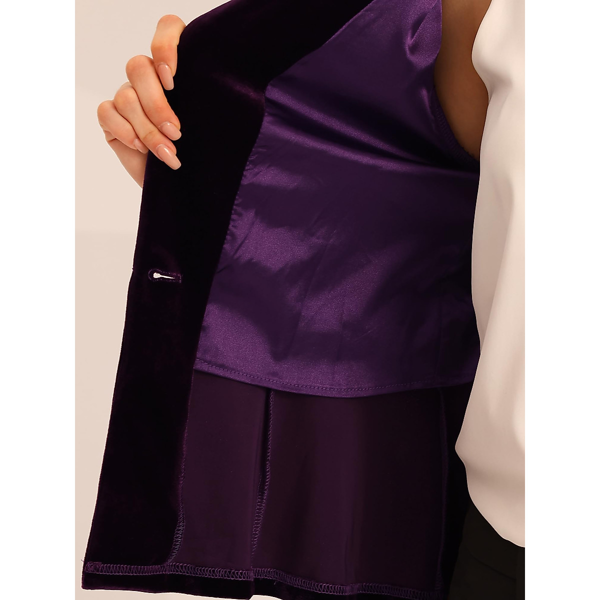 Allegra K Women's Work Office Velvet Belted Lapel Collar Blazer Jacket Medium Purple