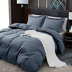 BBANGD California King Duvet Covers - Ultra Soft and Breathable Bedding Comforter Sets Washed Microfiber 3 Pieces with Zipper Closure Duvet Cover and 2 Pillow Shams (Navy)