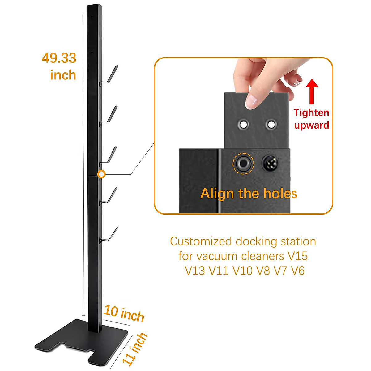 XIGOO Storage-Stand-Docking-Station-Holder Compatible with V15 Detect V11 V10 V8 V7 V6 Cordless Vacuum Cleaners & Accessories, Stable Metal Bracket Organizer Rack, Brushed Black
