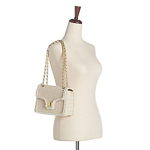 Olivia Miller Women's Fashion Arabella Tan Beige Woven Straw w Front Flap, Small Crossbody Bag w Shoulder Bag Convertible Strap, Casual Trendy Purse Handbag