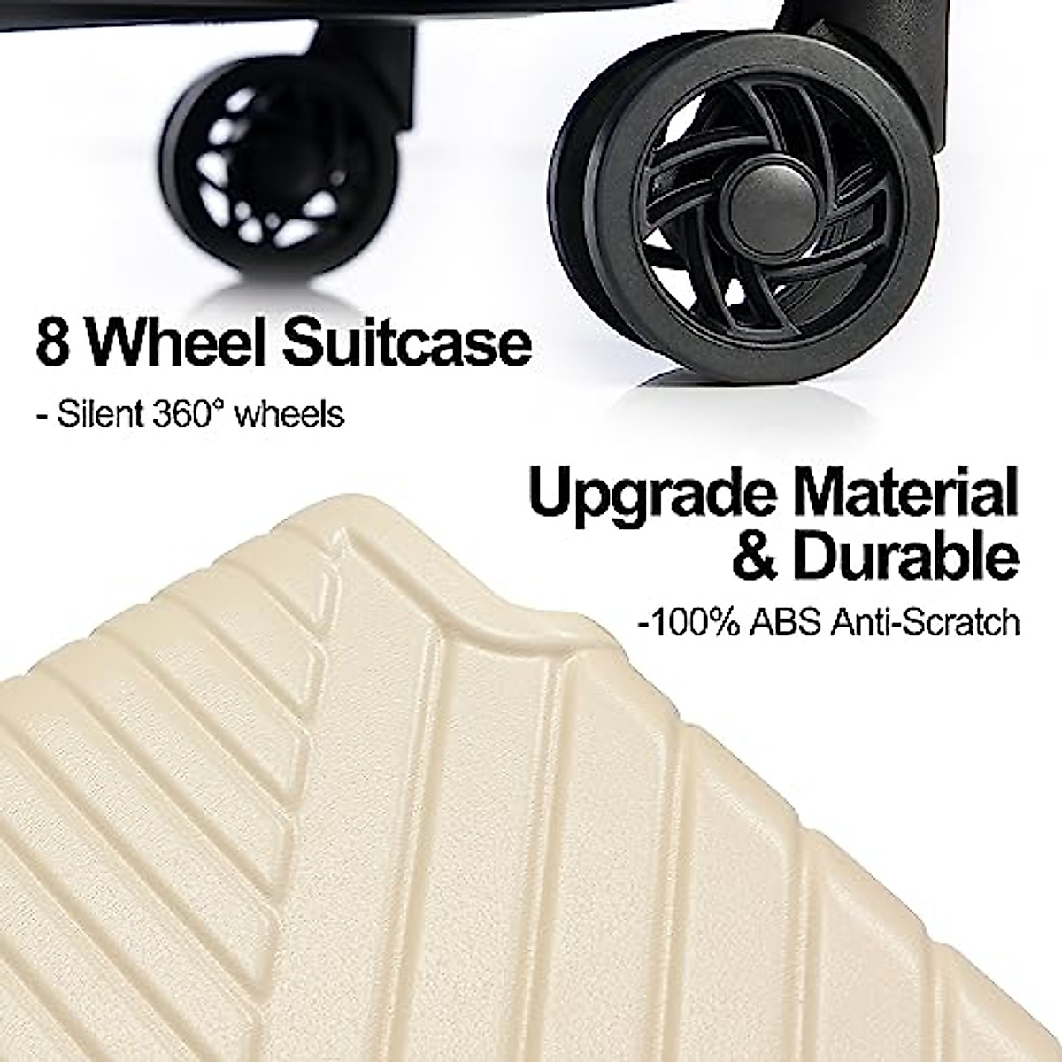 Merax Luggage Sets 3 Piece Suitcases Set ABS Expandable 8 Wheels Spinner Suitcase, TSA Lock Travel Luggage For Man And Women (Cream)