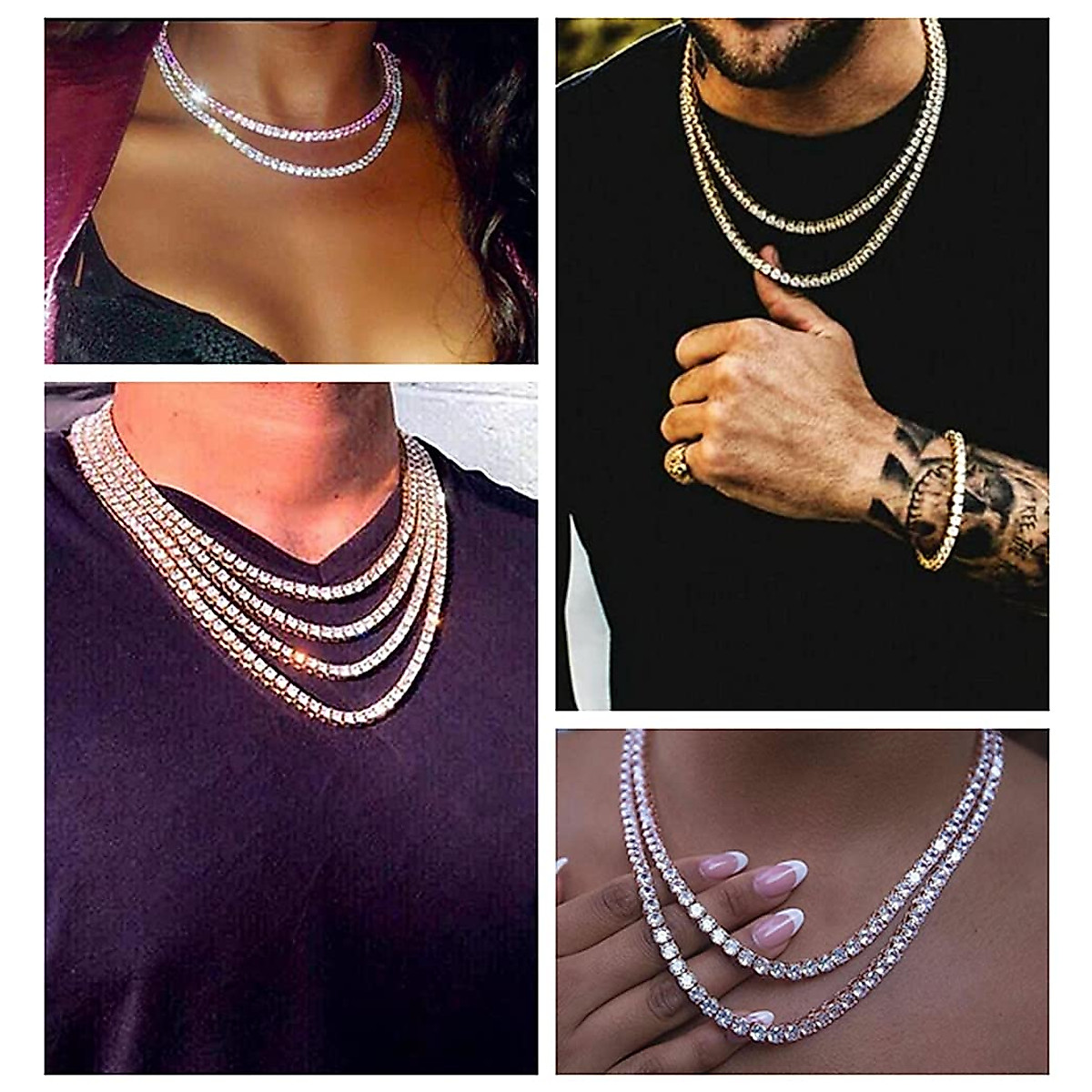 HH BLING EMPIRE Gold Silver Iced Out Diamond Tennis Chain Necklace for Men Women, Rhinestone Tennis Necklaces for Women and Teens, Bling Round Cuibc Zirconia Necklace Chains (4mm-Silver-18)