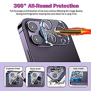 QHOHQ 3 Pack Screen Protector for iPhone 14 Pro Max 6.7 Inch with 3 Pack Tempered Glass Camera Lens Protector, Ultra HD, 9H Hardness, Scratch Resistant, Case Friendly