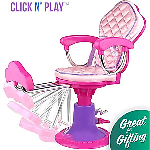 Pretend Play Hair Salon Toy for Girls, Click N' Play Doll Salon Chair with 8 Doll Accessories - Hair Salon Toys for Girls: Chair, Hair Brush, 2 Hair Clips, 2 Curlers, Girl Gift Ages 3+, Pink & Purple