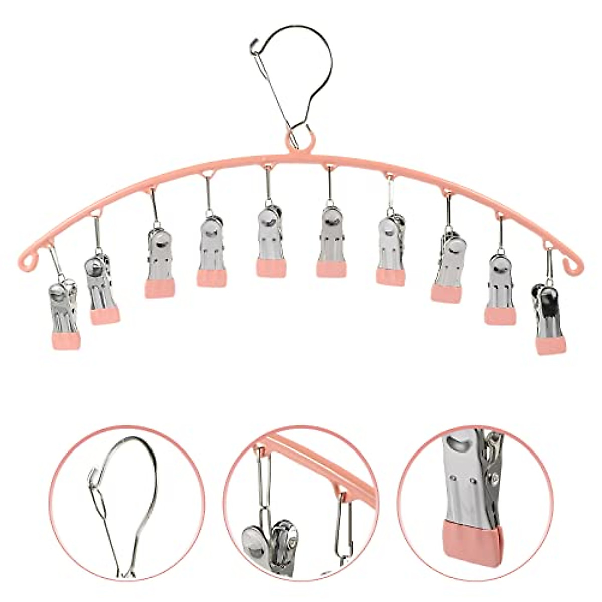 Cabilock Hat Organizer 10 Clips Stainless Steel Laundry Drying Rack Clothes Hanger Sock Hanger Hat Hanger Windproof Dryer Rack for Baby Clothes, Socks, Drying Towels, Diapers Hat Rack