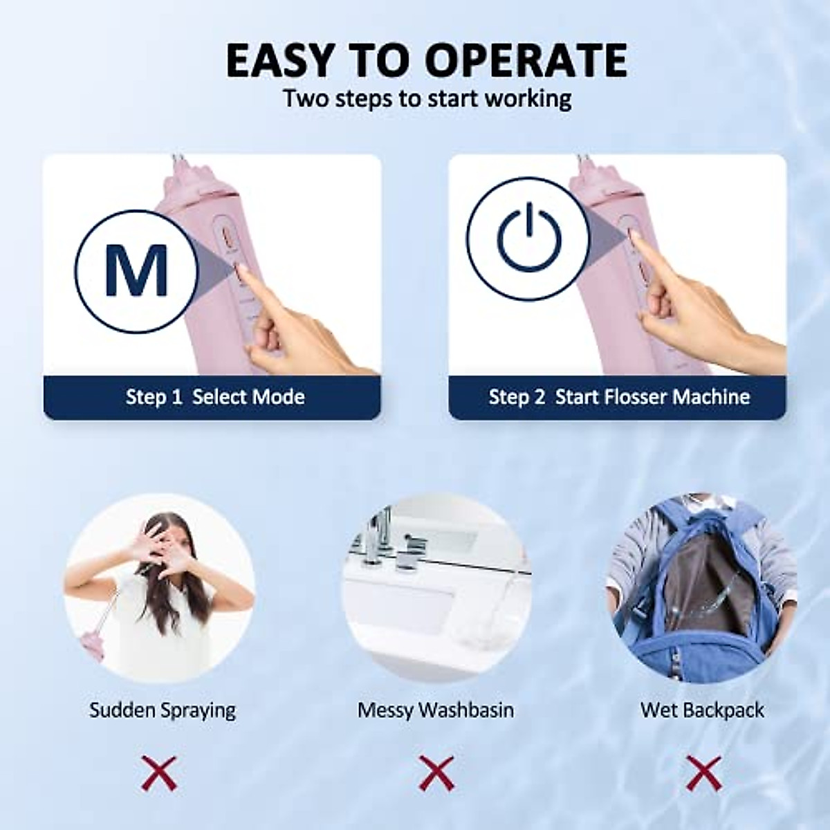 MOCEL Water Dental Flosser Oral Irrigator with 5 Modes, 350ml Cordless Water Teeth Cleaner Pick 6 Tips, IPX7 Waterproof Portable Powerful Battery for Travel & Home Braces & Bridges Care (Pink)