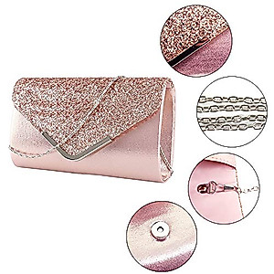 Danse Jupe Women Shiny Sequin Evening Purse Envelope Clutch Bag Crossbody Chain Bag for Wedding Party Pink