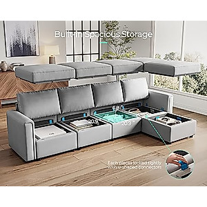 LINSY HOME Modular Sectional Sofa, Convertible L Shaped Sofa Couch with Storage, Memory Foam, Modular Sectionals with Ottomans, 5 Seat Sofa Couch with Chaise for Living Room, Grey