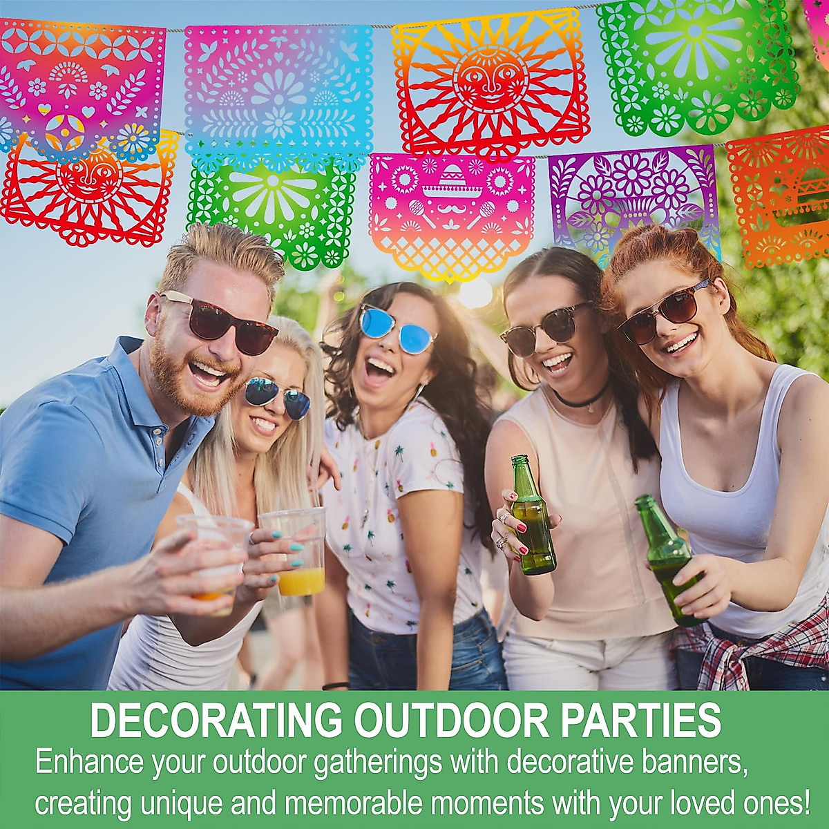 Mexican Party Banners, Papel Picado Banner - Cinco de Mayo, Fiesta Party Decorations, Dia De Los Muertos Decor, Day of The Dead Decorations, 5 Packs 82 Ft Long