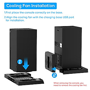 YUANHOT Upgraded Cooling Stand for Xbox Series X, Vertical Charging Station Dock Accessories with Fan Cooling System, Dual Controller Charger Ports, Headset Holder and Game Storage (ONLY for XSX)