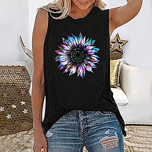 Bravetoshop Women's Tank Tops Summer Casual Sleeveless Sunflower Graphic Tshirts Workout Shirts Loose Fit Blouses (D-Black,S)