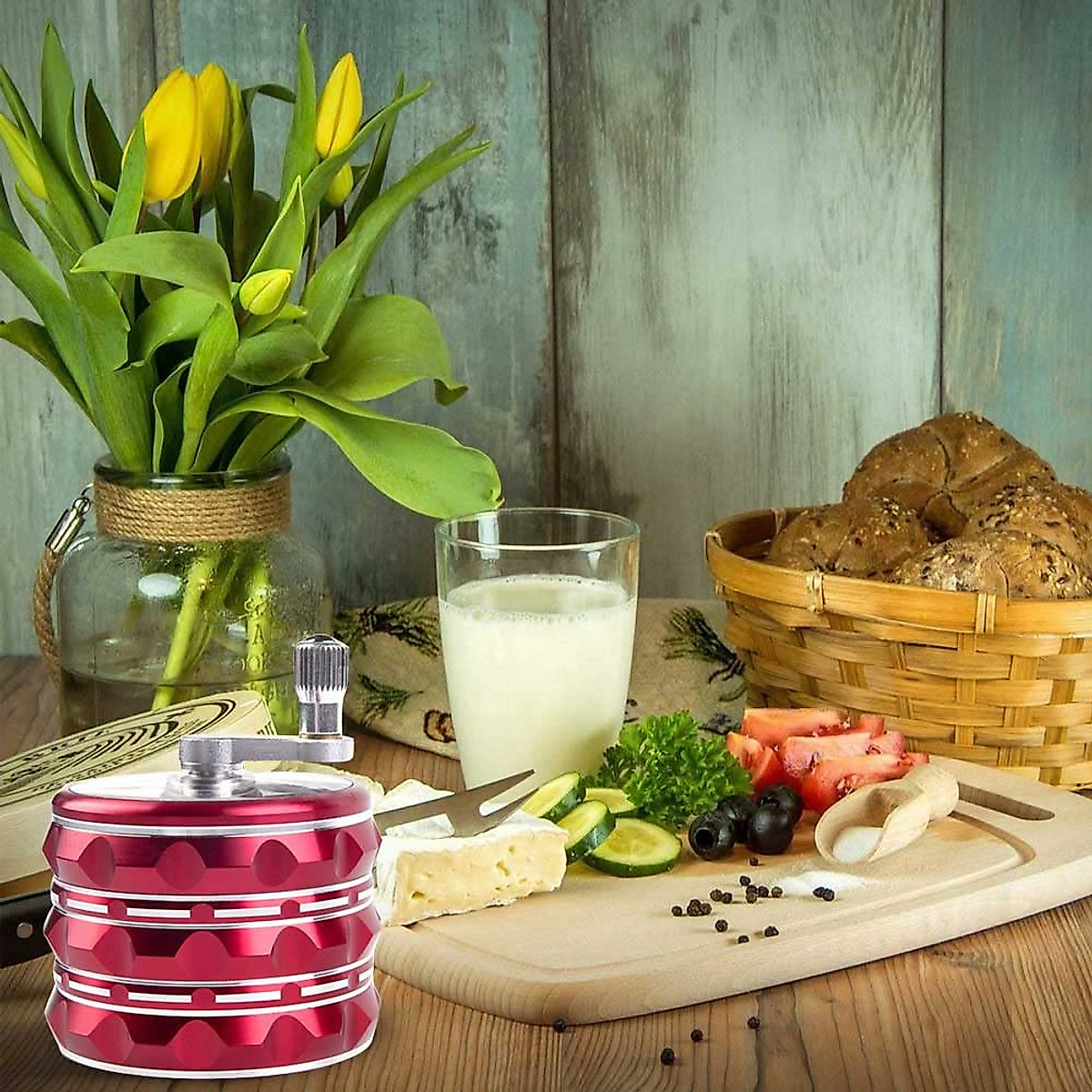 2.5 Inch Hand Crank Grinder, Potable Large Grinder With Clear Top Cover, Best Gift(Red)