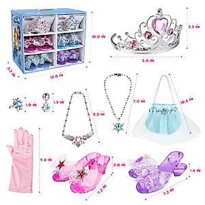 Tomons Princess Toys Dress Up Shoes and Jewelry - 4 Pairs of Heels Shoes and Pretend Play Jewelry Toys Princess Accessories Set for Toddler Girls Beauty Birthday Gifts Aged 3 4 5 6 Years Old