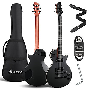 Asmuse LP Electric Guitar Kit 39 Inch, Solid Body Les Paul Electric Guitar Set for Adults Beginner with 2 Volume/2 Tone Controls, 3-Way Pickup, Black