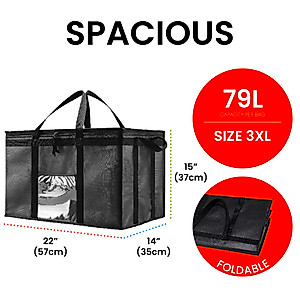 NZ HOME 3XL Insulated Cooler Bag for Food Delivery & Grocery Shopping with Zippered Top, Black (1 pack)