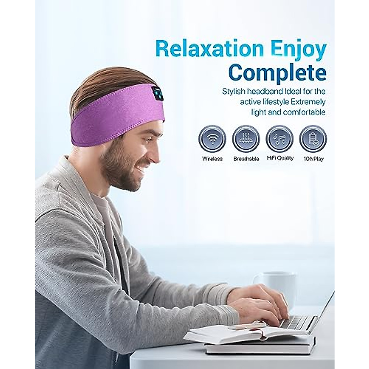 Voerou Sleep Headphones, Adjustable Bluetooth Headband Wireless Earbuds Washable Sleeping Music Headphones, Technology Gadgets for Side Sleepers, Workout, Jogging, Yoga, Insomnia, Travel, Meditation