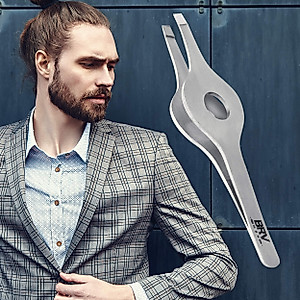 BRV MEN Wide Grip Slant Tweezers - German Stainless Steel - Hand-Filed Slanted Tips for Ultra-Precision - Tweezers for Eyebrows and Nose/Ear/Facial Hair - Professional Grade - (Silver)
