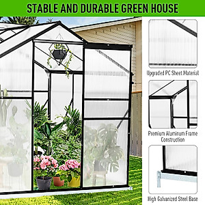 Zstar 6x6 FT Polycarbonate Greenhouses with Sliding Door and Adjustable Vent Window, Heavy Duty Outdoor Aluminum Walk-in Green House for Outdoor Garden Backyard, Greenhouses for Outdoors, Black