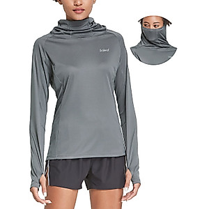 BALEAF Women's UPF 50+ Hoddie with Face Cover Long Sleeve Hiking Shirts Lightweight Quick Dry Cycling Fishing Running Tops Hooded Jacket Dark Gray Size L
