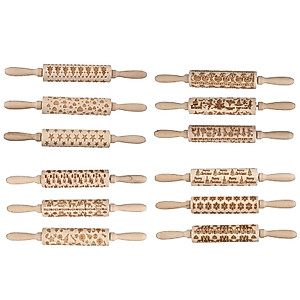 3Pcs Rolling Pin, Embossing Wooden Rolling Pin 3D Engraved Rolling Pin Cute Patterns Dough Roller (English Christmas tree + snowflake + pair of deer)
