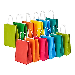 RACETOP 32 Pack Small Paper Gift Bags with Handles, 5.8"×3.2"×8.25" Kraft Paper Party Favor Bags Bulk for Kids Birthday, Baby Shower, Crafts, Wedding, Party Supplies (8 Colors)