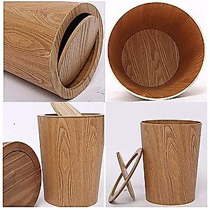 ZZFF Wood Trash Can with Swing Lid,Round Kitchen Garbage Can,Japanese Small Waste Bin Wastebasket for Office Bathroom Livingroom A 19x19x30cm(7x7x12inch)