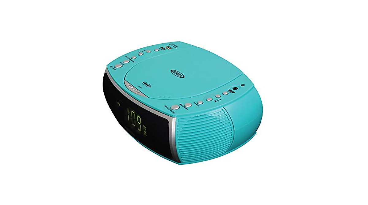 Jensen Turquoise Modern Stereo Clock with CD Player & Radio