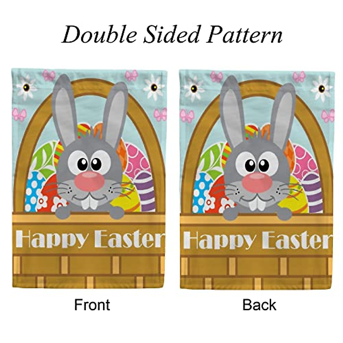 My Little Nest Seasonal Garden Flag Happy Easter Rabbits Vertical Garden Flags Double Sided for Home Farmhouse Yard Holiday Flag Outdoor Decoration Banner 12"x18"