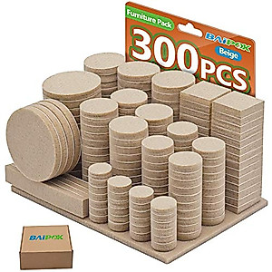 Furniture Pads 300 Pack Premium Furniture Felt Pads (Beige), Huge Quantity Self Adhesive Felt Pads, Anti Scratch Floor Protector for Furniture Legs Hardwood Floor with 60 Cabinet Door Bumpers