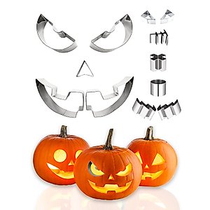 JVAENOUSN Halloween Pumpkin Carving Kit 12 Pcs Pumpkin Carving Tools Easy Professional Pumpkin Carving Cookie Cutters Stencils for Family Adults