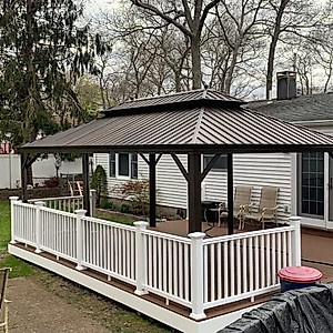 YOLENY 12' X 20' Hardtop Gazebo, Galvanized Steel Ventilation Double Roof Aluminum Frame Outdoor Gazebo Pavillion Pergolas with Netting and Curtains for Garden, Patio, Lawns, Parties