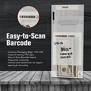 BankSupplies Cash Strap Bags | Case of 1000 Bags | 5 x 9 | Cash & Pawn | Tamper Evident Seal | Easy to Scan Barcode & Tear Off Receipt | For Internal Transfers