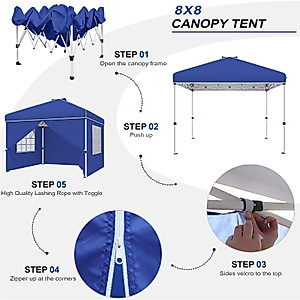 yoyomax 8'x 8' Pop Up Canopy Instant Folding Gazebo, Outdoor Lightweight Gazebo Shade Tent with Sidewalls and Windows Sun Protection, Ideal for Patio-Backyard-Deck (Blue)