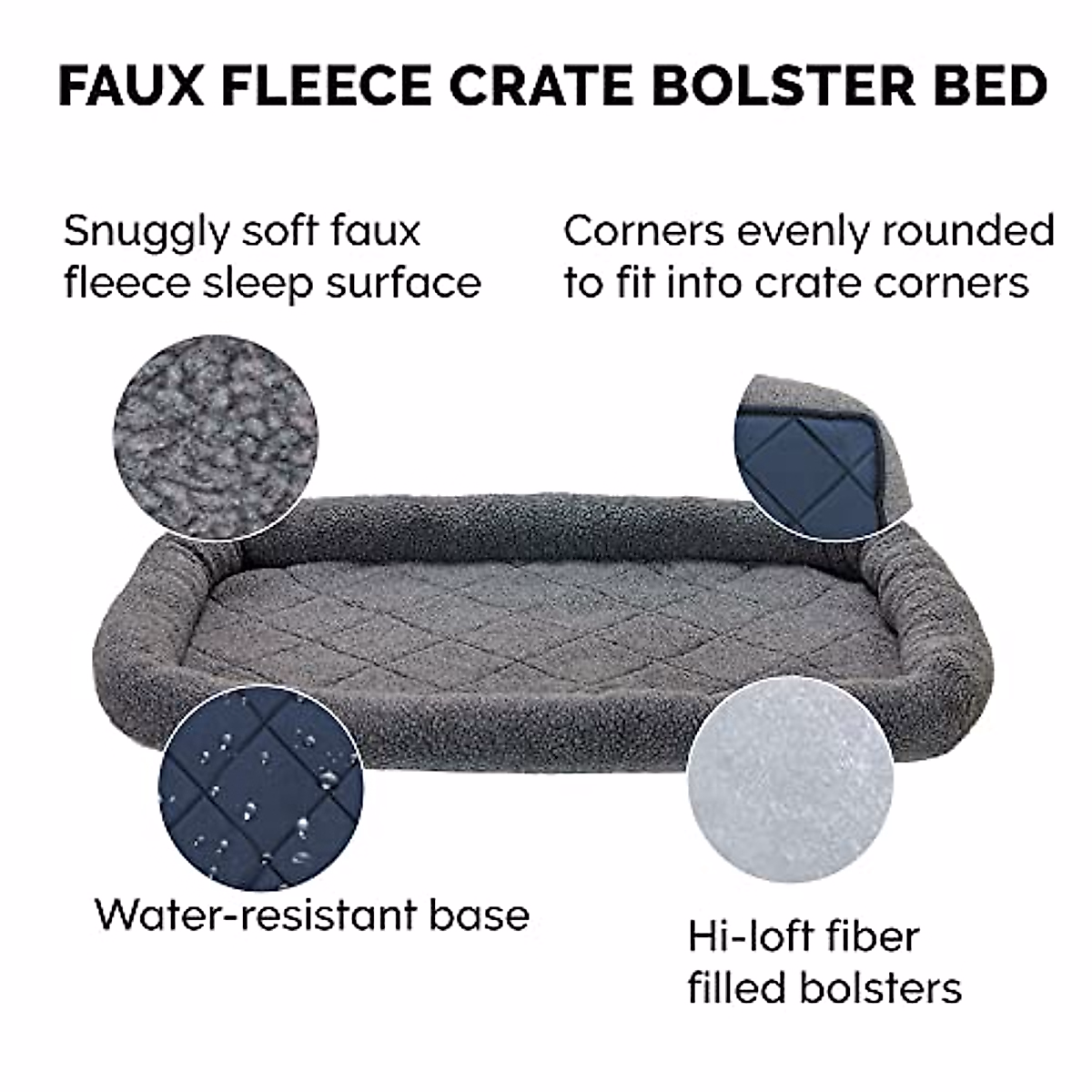 Furhaven Dog Bed for Small Dogs & Indoor Cats, 100% Washable, Sized to Fit Crates - Sherpa Fleece Bolster Crate Pad - Gray, Small