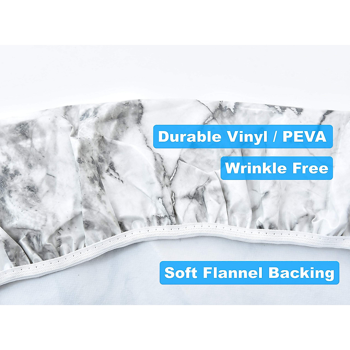 Rally Home Goods Indoor Outdoor Patio Round Fitted Vinyl Tablecloth, Flannel Backing, Elastic Edge, Waterproof Wipeable Plastic Cover, White Marble Pattern for 10-Seat Table of 57-72’’ Diameter