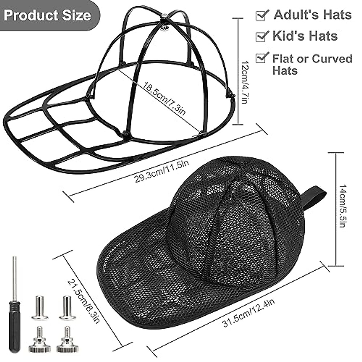 MAGTSMEI Hat Cleaner, Baseball Caps Hat Washer for Washing Machine, Foldable Washing Hat Cage Protector Holder for Flat & Curved Hats, Hat Rack/Organizer for Dishwasher, 2 Pack Black