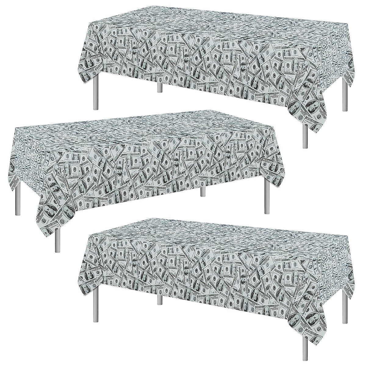 PHOGARY 3 Pieces Money Table Cloth Money Theme Party Decorations, Bill Dollar Signs Tablecloths Money Table Covers for Birthday Casino Wedding Retirement Anniversary Graduation Party Supplies