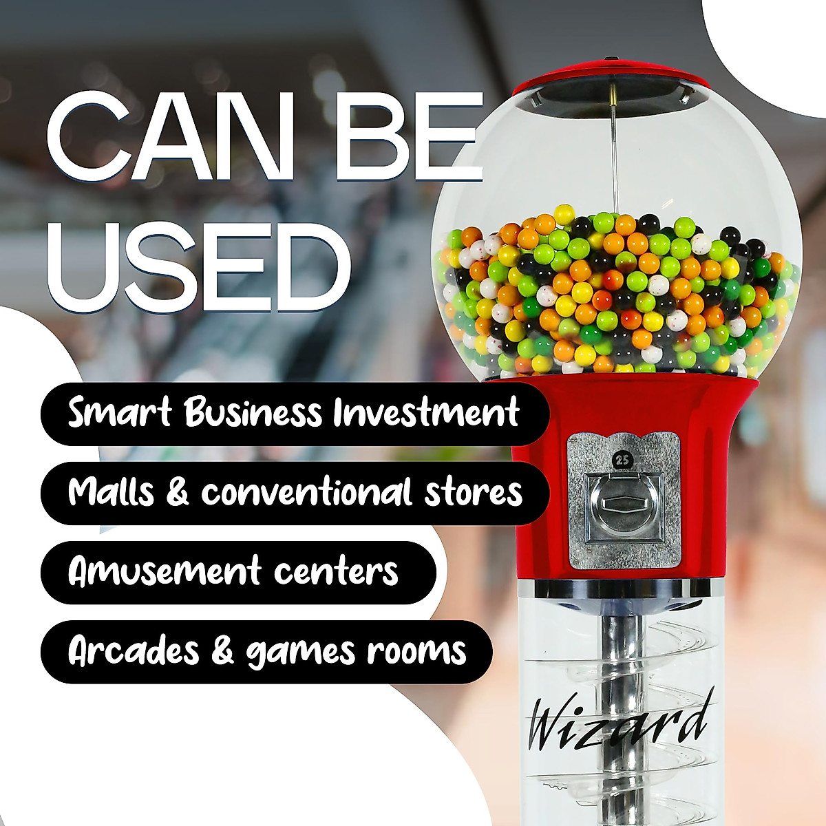 Gumball Machine Original Spiral - 4`10" Height - Set Up for $0.25 - Dispenses 1” Gumballs, Bouncy Balls & Toys in Round Capsules - Spin & Drop Vending Machines for Kids - Bubble Gum Machine - Red