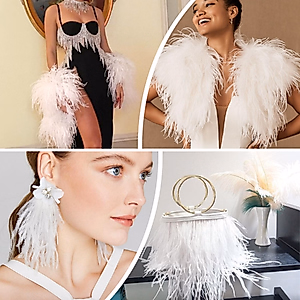 Soarer White Ostrich Feather Trim - 2Yards 5-7inch Feathers Fringe Trim for DIY Sewing Clothing,Wedding,Christmas Home Party(White)