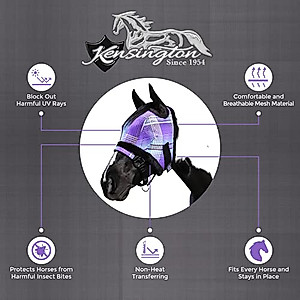 Kensington Fly Mask with Fleece Trim for Horses — Protects Face and Eyes from Flies and Sun Rays While Allowing Full Visibility — Breathable and Non Heat Transferring, Medium, Lavender Mint