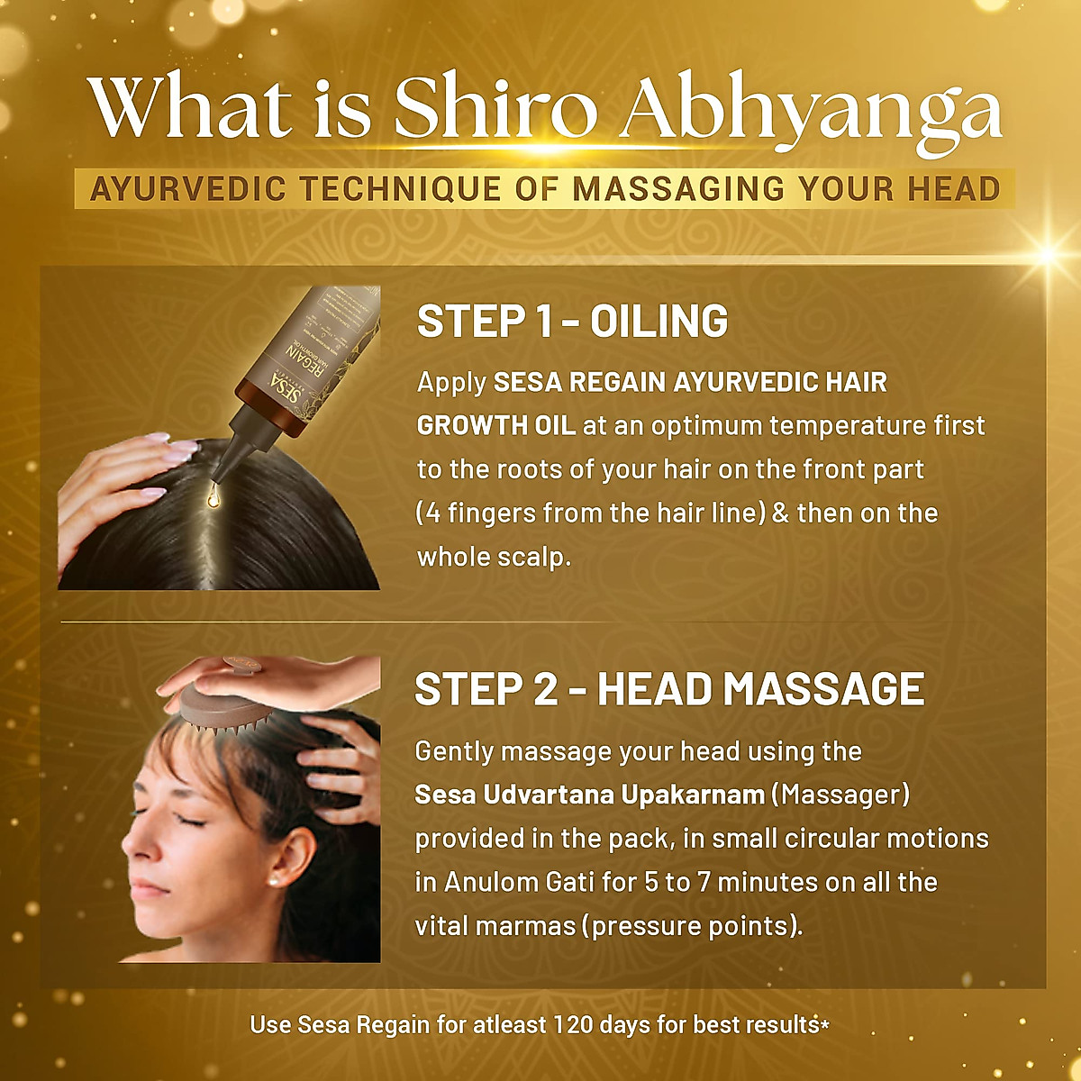 SESA Ayurvedic Regain 2 Step Hair Oil Growth Kit With 26 Herbs And 6 Essential Oils Promotes Hair Growth Reduces Hair Fall With Massager Natural Hair Oil For Women And Men, 100 Ml or 3.38 oz