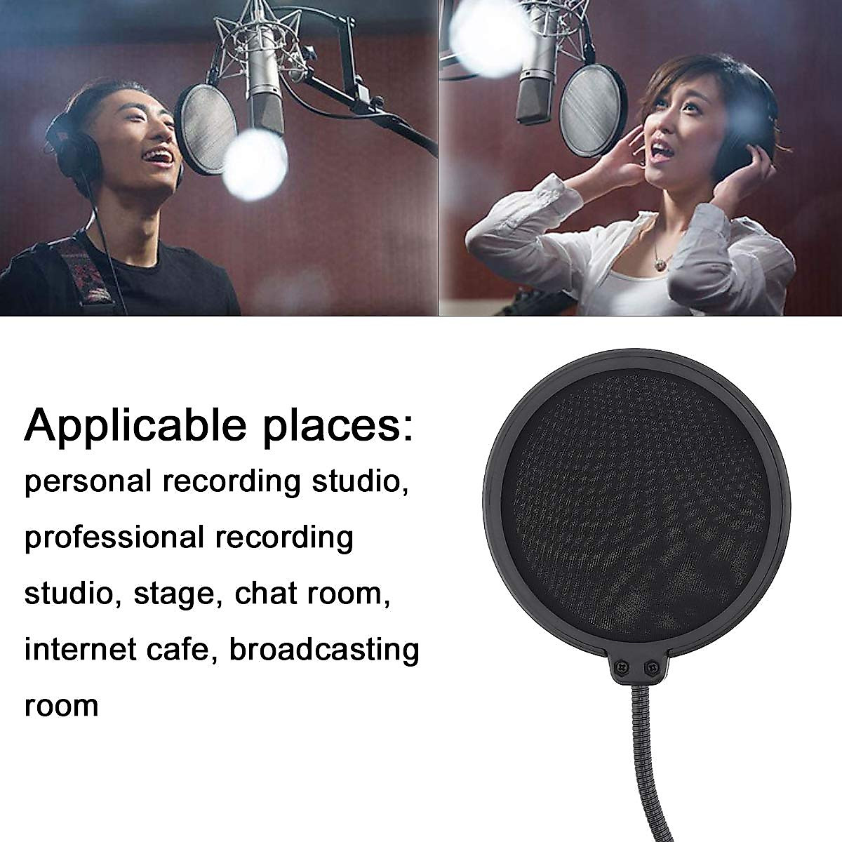 OriGlam Professional Microphone Pop Filter Mask Shield for Any Other Microphone, Dual Layered Pop Wind Screen with Flexible 360° Clip Stabilizing Arm