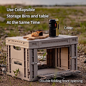 ROTIHOMSYS Collapsible Plastic Storage Crate, Folding and Stackable Utility Distribution Container with Lid, 62L Capacity Storage Bins, Pack of 1 (Beige)