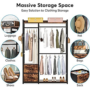 Tribesigns 86 inches Tall Freestanding Closet Organizer with Shelves and 2 Fabric Drawers, Heavy Duty Clothes Rack with 3 Hanging Rods, Garment Rack for Hanging Clothes,47.2" W x 15.7" Dx 86.6" H