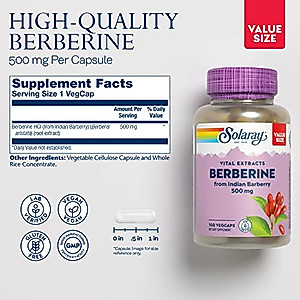 SOLARAY Berberine 500 mg from Indian Barberry Root, Berberine HCl Extract for Healthy Metabolism and Ketone Synthesis Support, AMPK Activator, 60 Day Guarantee