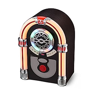 UEME Retro Tabletop Jukebox with Bluetooth, FM Radio, AUX-in Port and Color Changing LED Lights