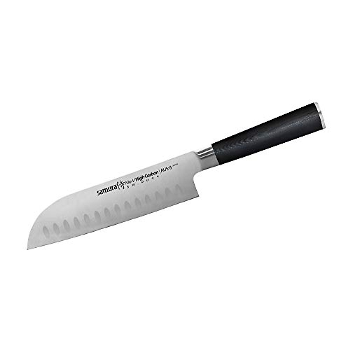 SAMURA MO-V Professional Japanese Kitchen Santoku Knife 7", Hardened to 58-61° HRC, Molybdenum-Vanadium Steel AUS-8 Blade, Ergonomic and Moisture Resistant G-10 Fibreglass Handle